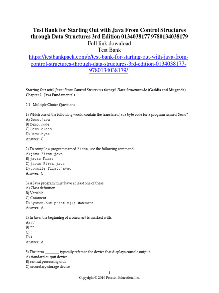 Test Bank For Starting Out With Java From Control Structures Through ...