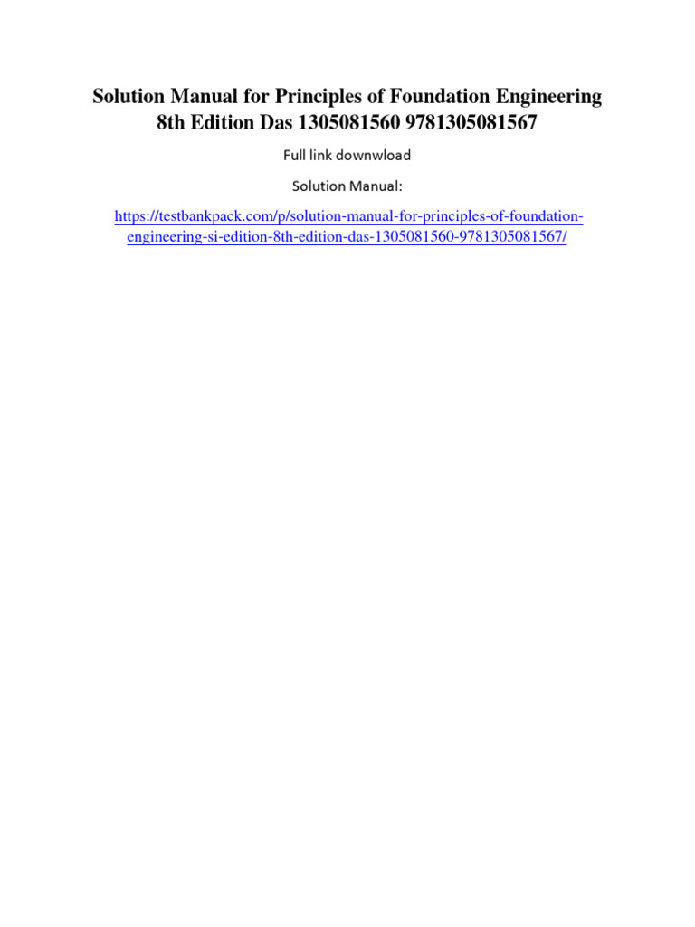 Solution Manual For Principles of Foundation Engineering SI 8th Edition ...