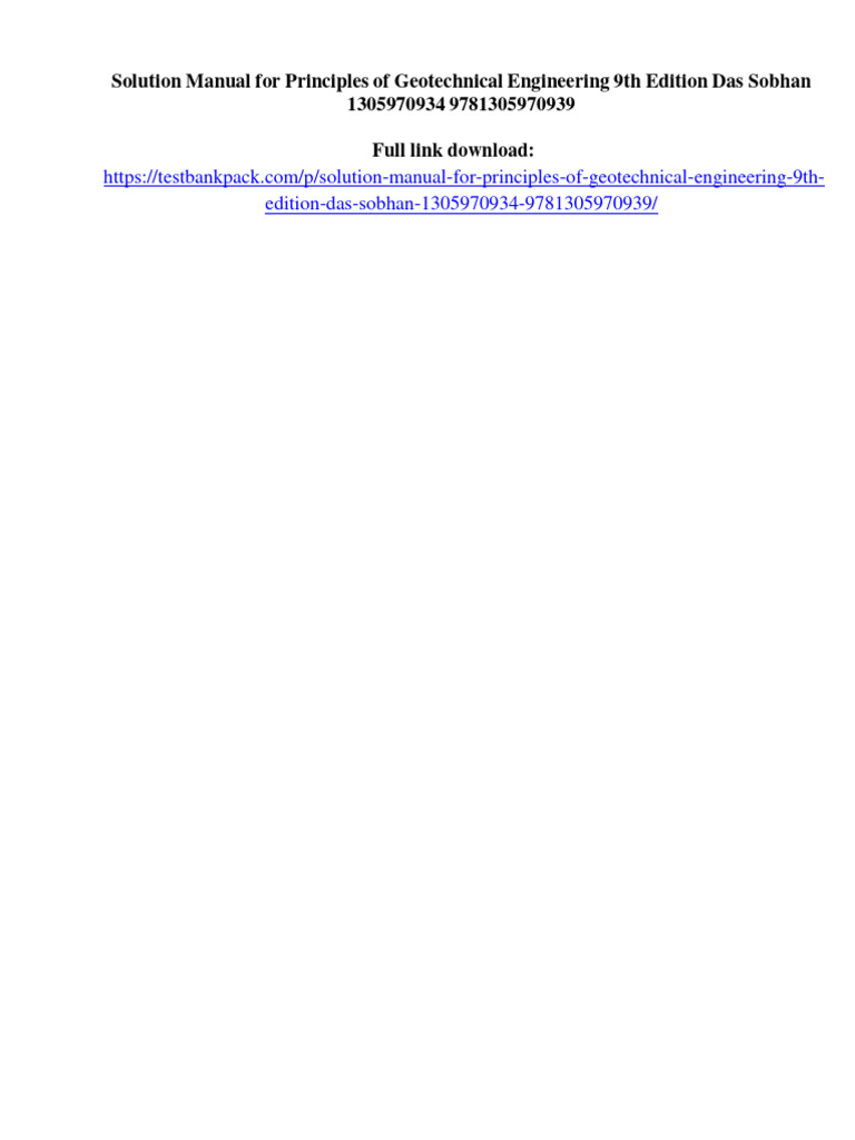 Solution Manual For Principles of Geotechnical Engineering 9th Edition Das Sobhan 1305970934 ...