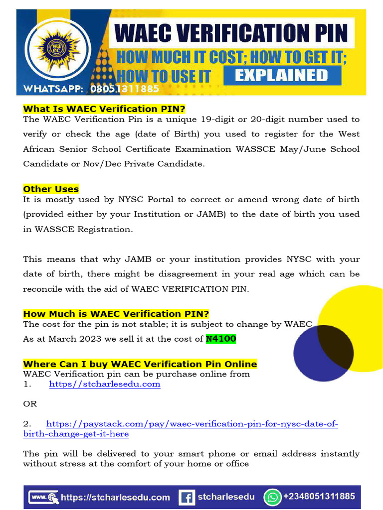 How To Get WAEC Verification PIN For NYSC | PDF