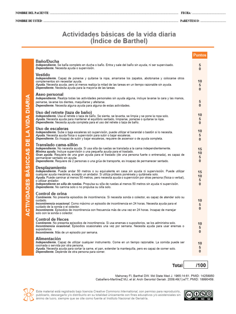 Indice de Barthel (ABVD) | PDF