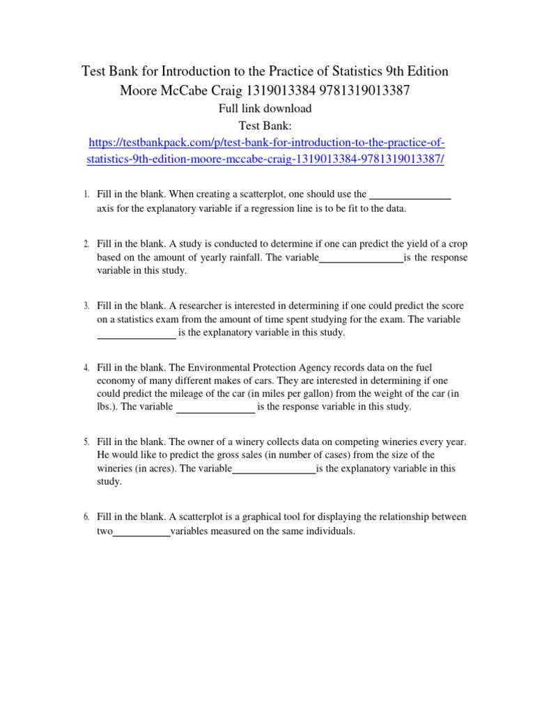 Test Bank for Intro to Statistics 9th Ed | PDF | Fuel Economy In ...