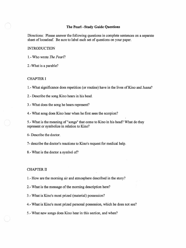 The Pearl Study Guide Questions 3 | PDF