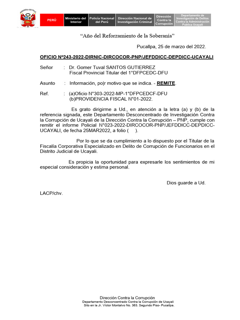 Oficio Remite Informe n023-2022 | PDF