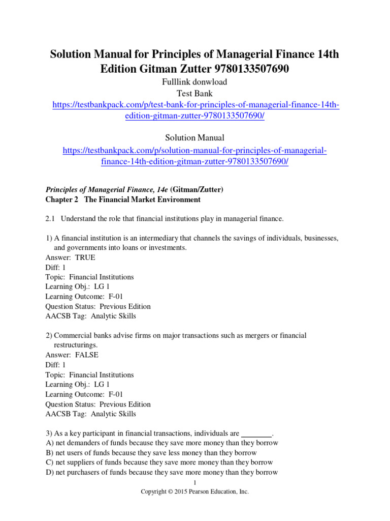 Solution Manual For Principles of Managerial Finance 14th Edition Gitman Zutter 9780133507690 ...