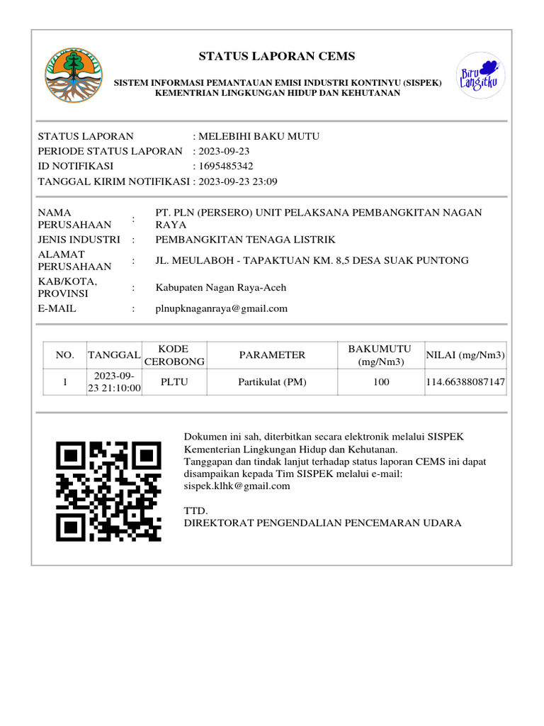 Laporan Emisi PLN Nagan Raya | PDF