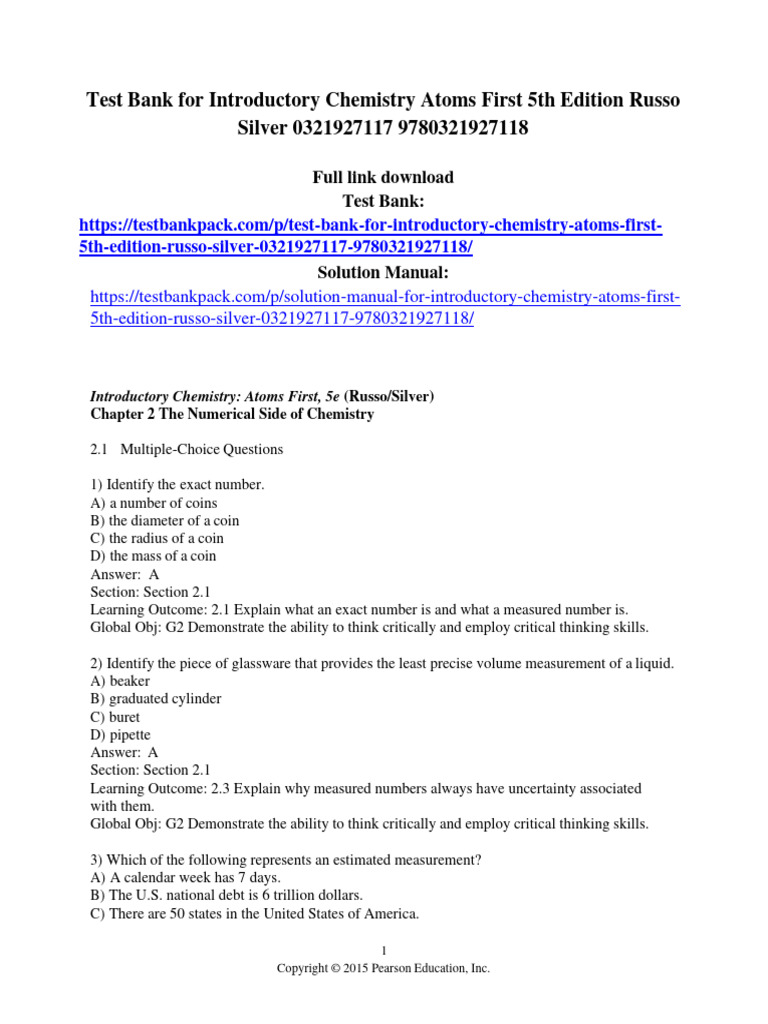 Test Bank For Introductory Chemistry Atoms First 5th Edition Russo ...