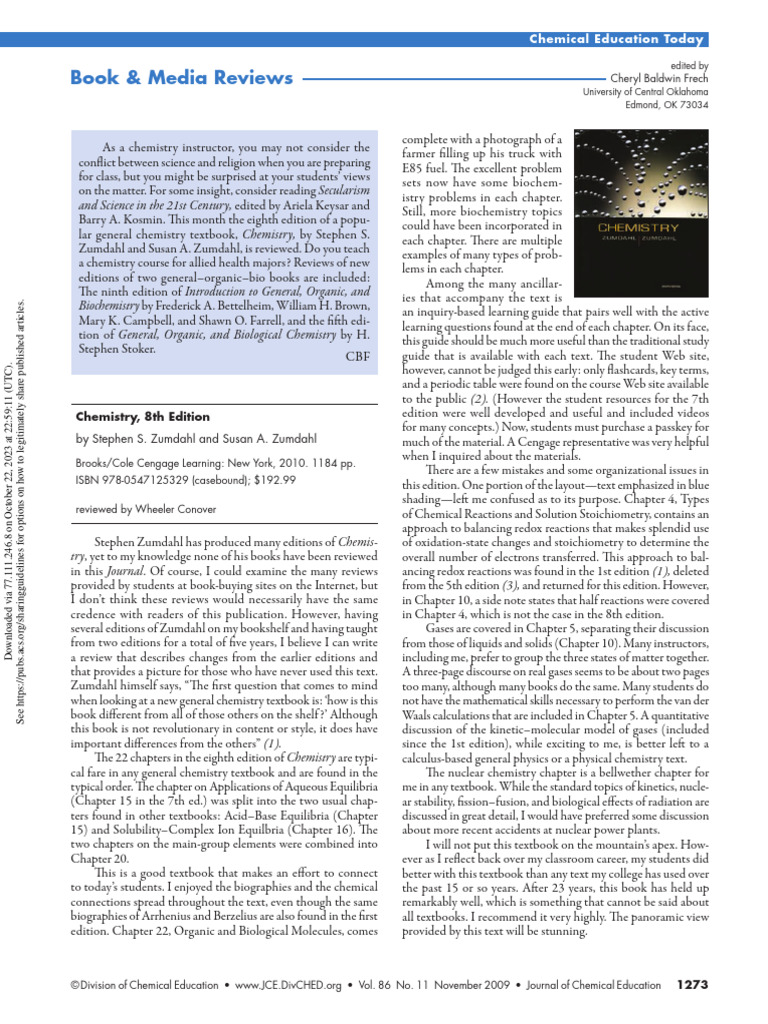 Conover 2009 Chemistry 8th Edition (By Stephen S Zumdahl and Susan A ...