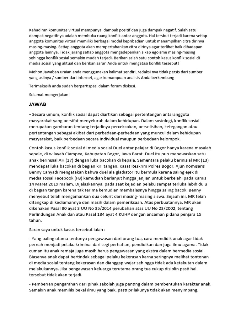 Contoh Konflik Sosial di Media Sosial | PDF