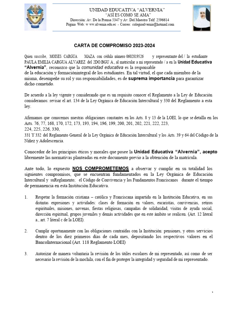 01 Carta de Compromiso 2024 | PDF