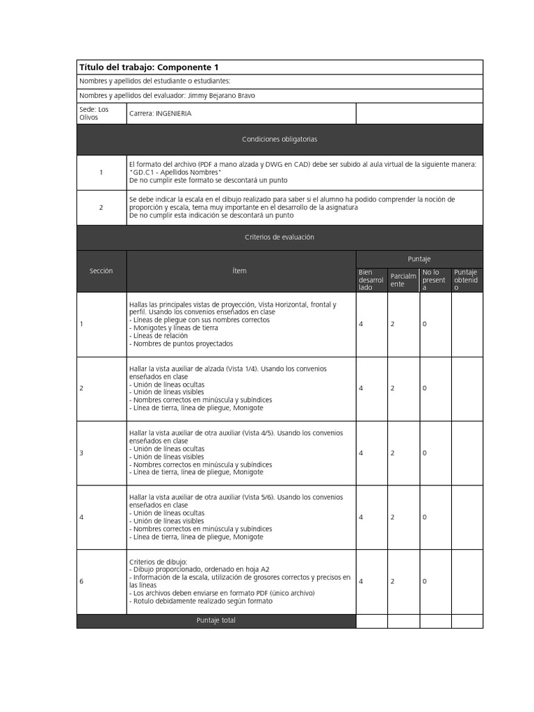 Rubrica Componente 1 | PDF