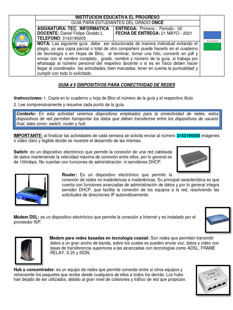 Guia # 5 Dispositivos para Conectividad de Redes | PDF