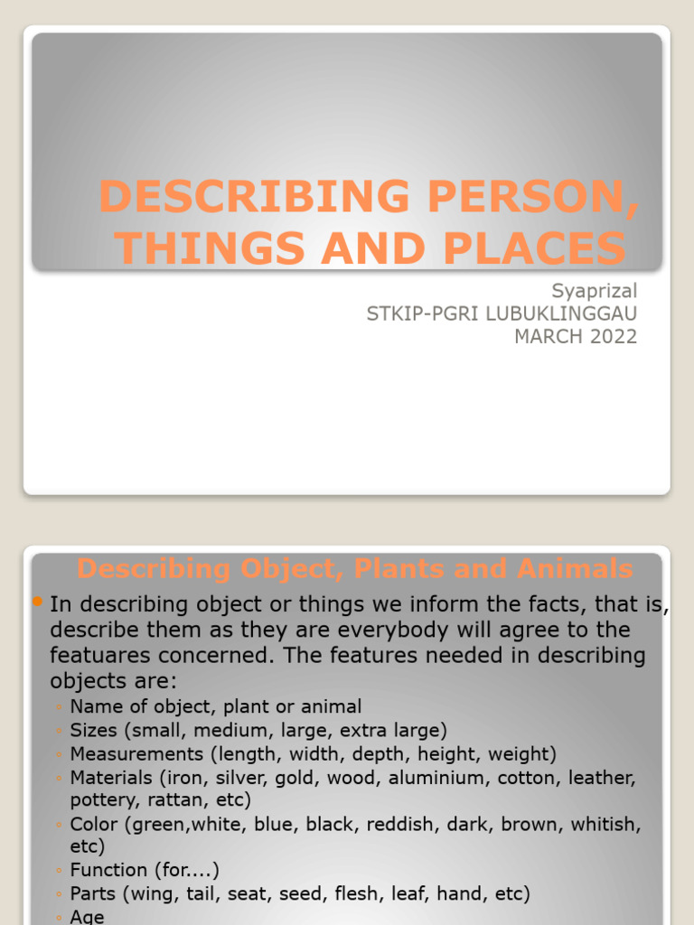Describing Person, Things and Places | PDF