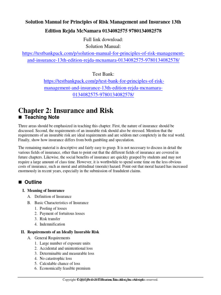 Solution Manual For Principles of Risk Management and Insurance 13th ...