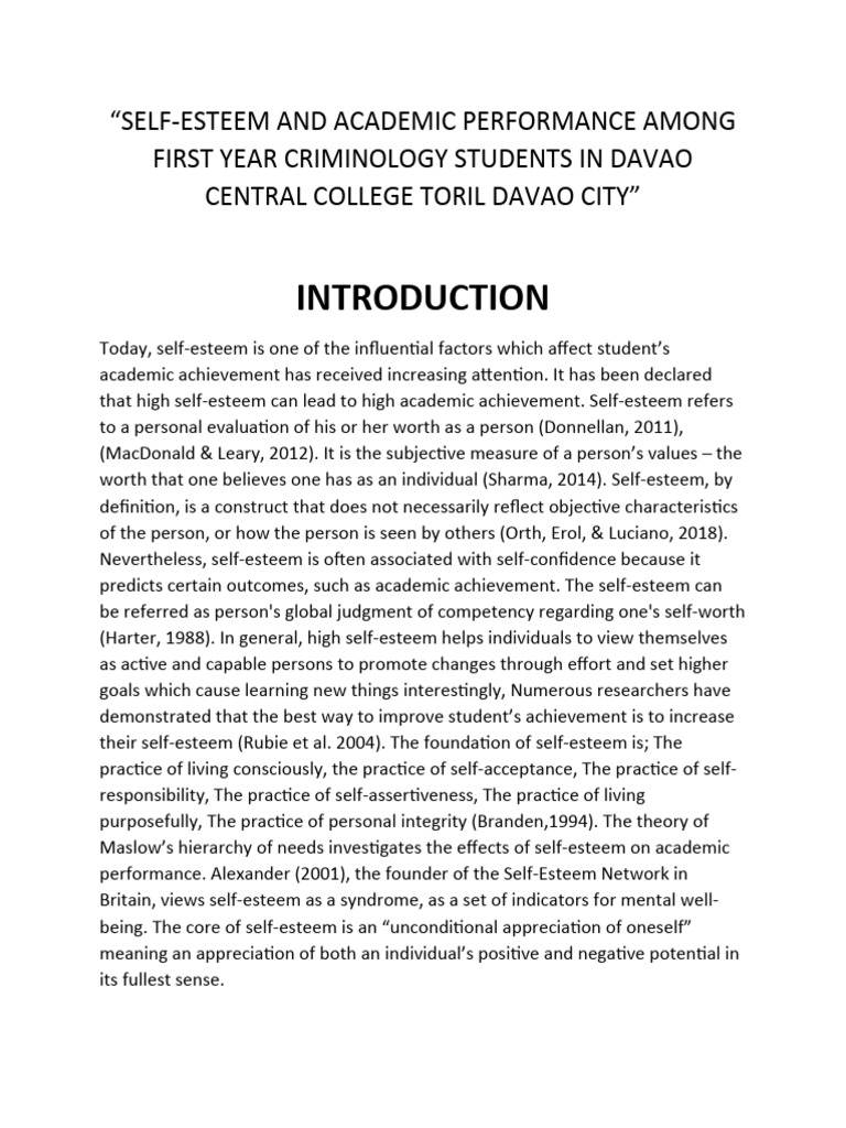 Self-Esteem and Academic Performance Among First Year Criminology ...