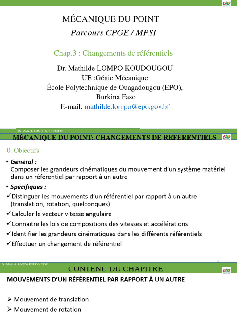CHAP3-Changement de Référentiel | PDF | Rotation | Accélération