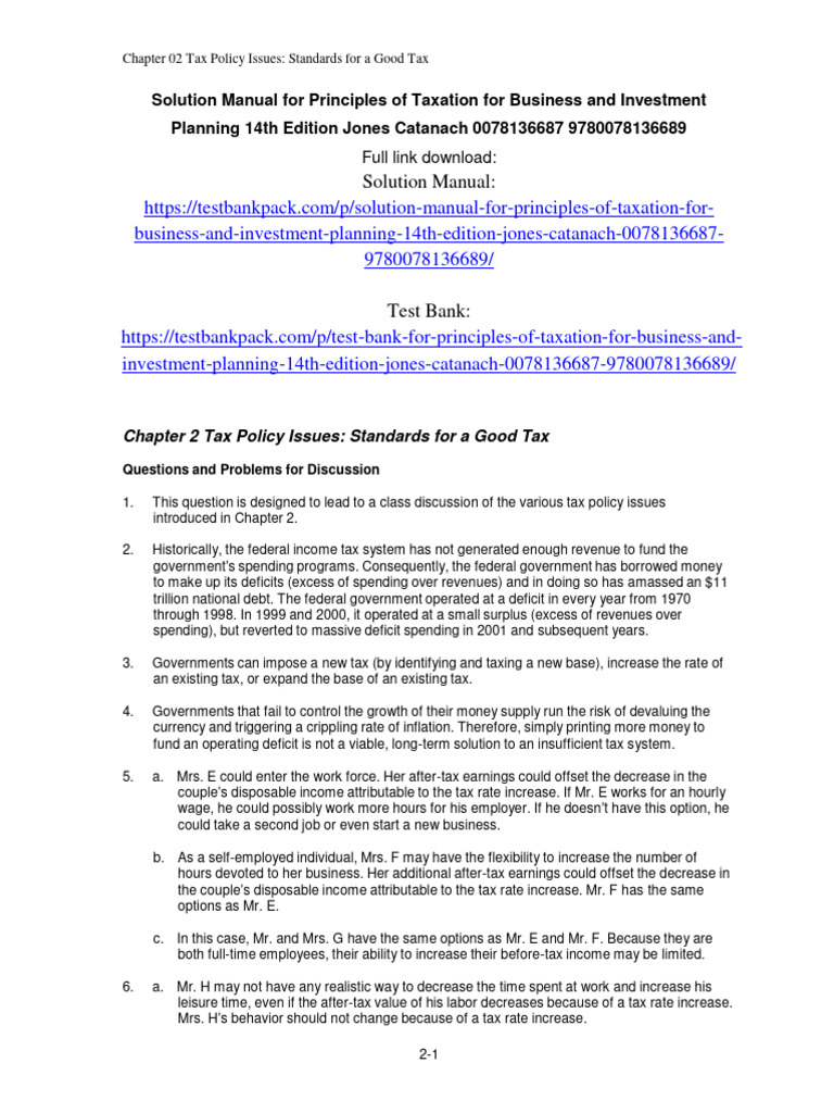 Solution Manual For Principles of Taxation For Business and Investment ...