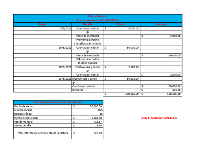 Guzman-Laidy-Unidad 2 Actividad 4 Registro de Transacciones y Cálculo de Interes | PDF
