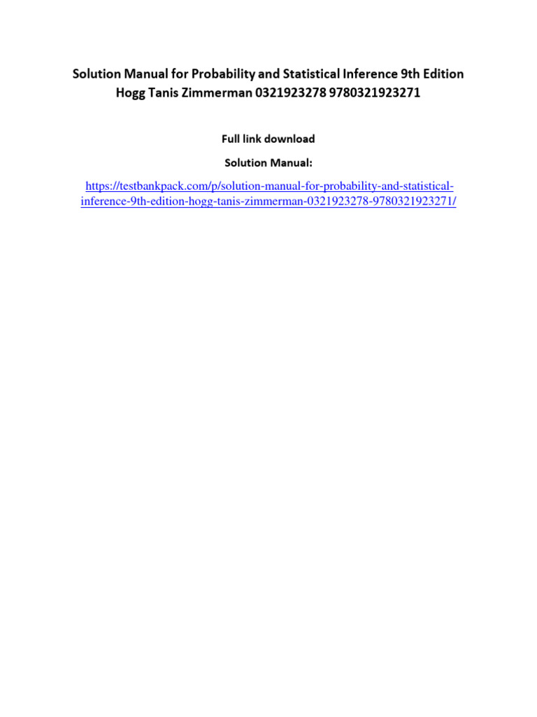 Solution Manual For Probability and Statistical Inference 9th Edition Hogg Tanis Zimmerman ...