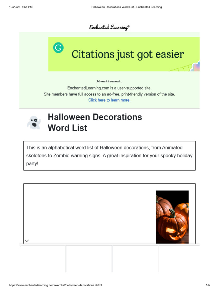 Halloween Decorations Word List - Enchanted Learning | PDF