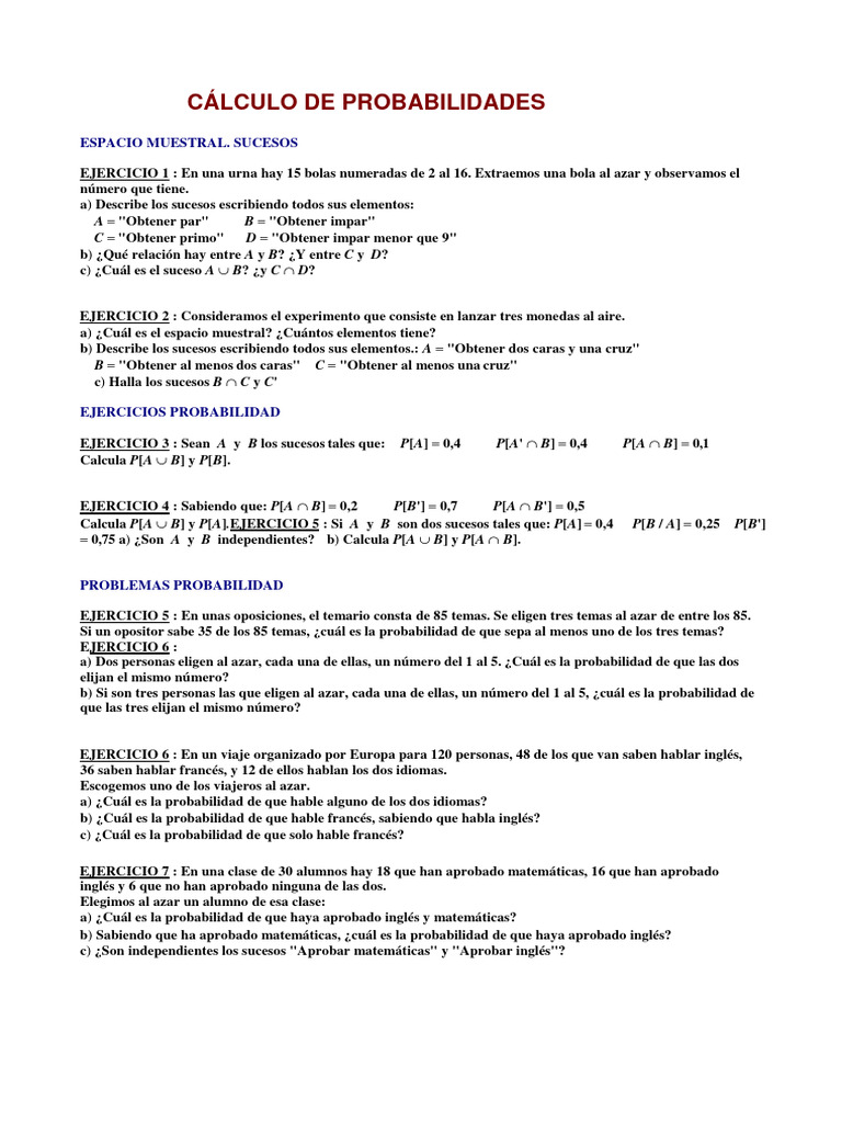 Ejercicios - Probabilidades | PDF