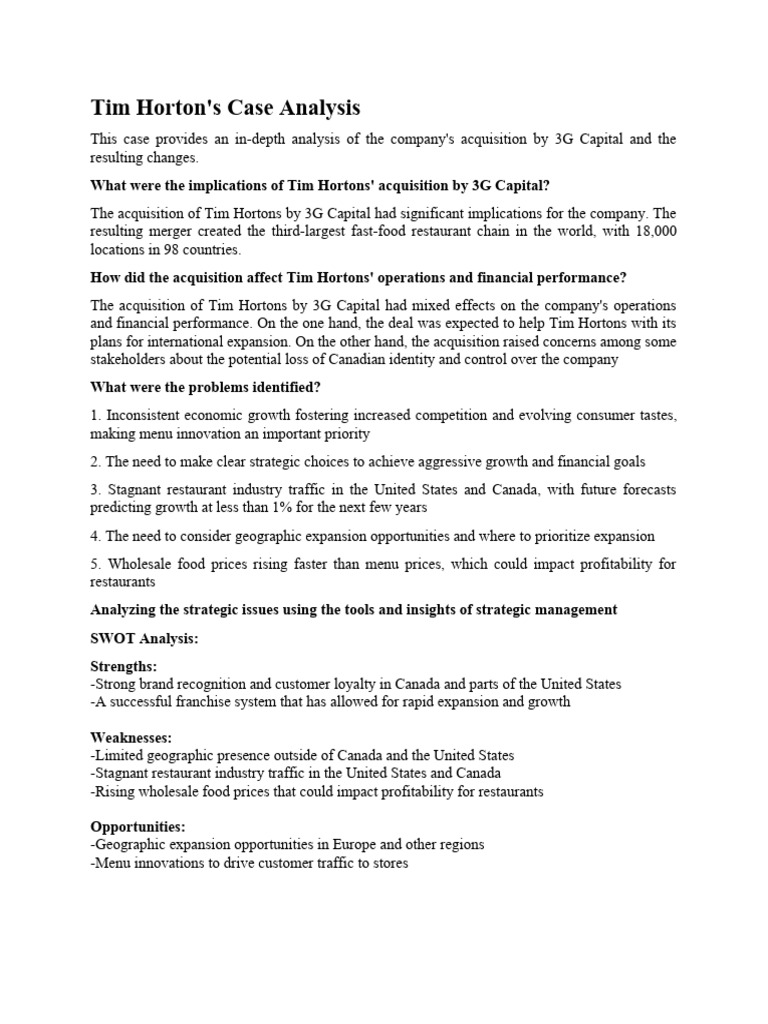 Tim Horton Case Analysis - Draft | PDF