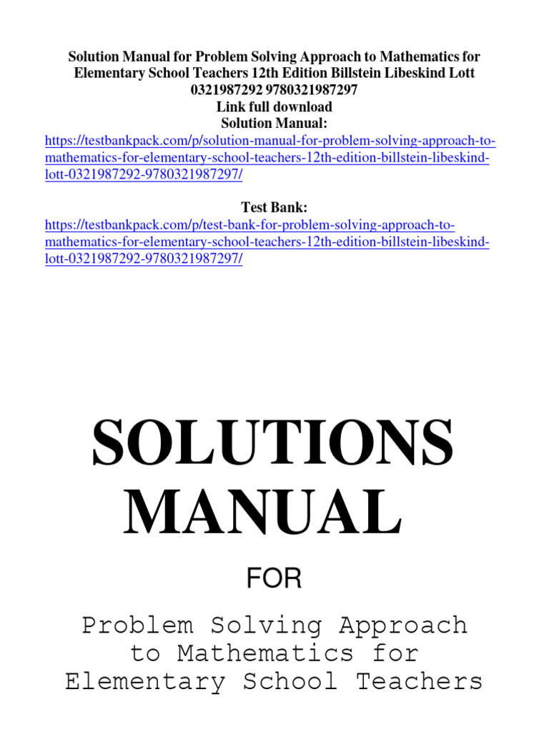 Solutions Manual: FOR Problem Solving Approach To Mathematics For ...