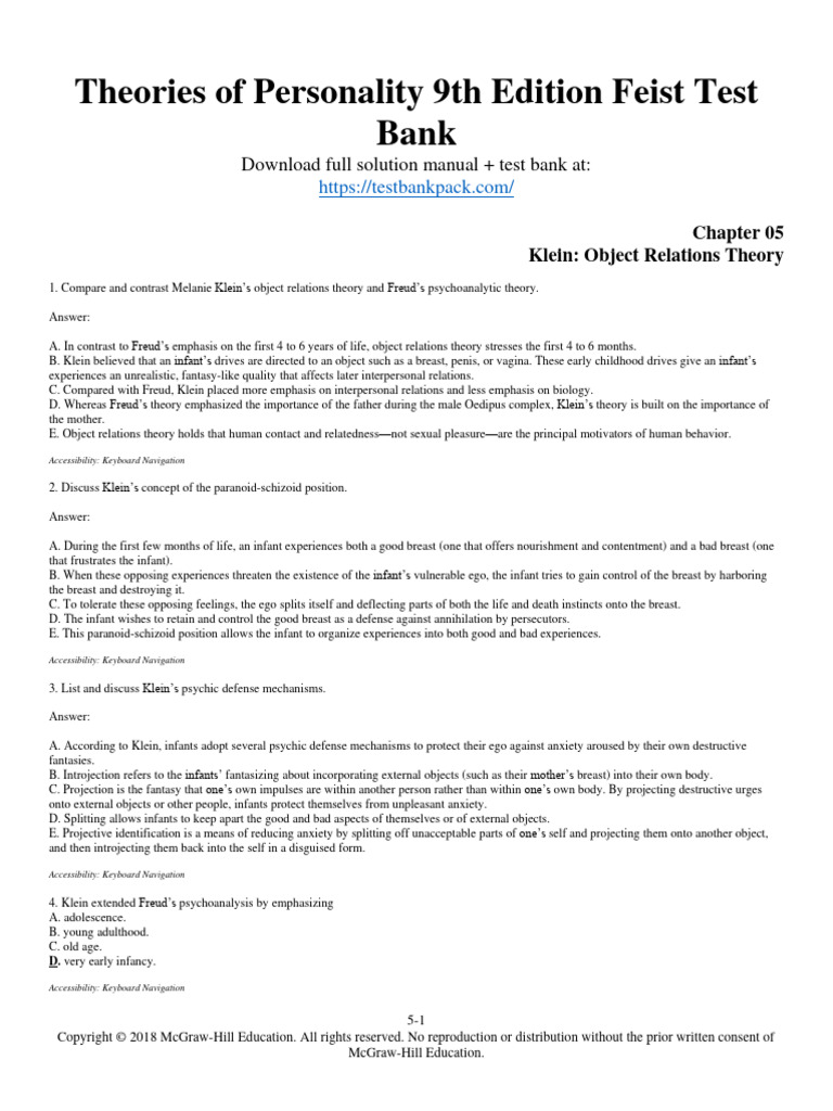 Theories of Personality 9th Edition Feist Test Bank 1 | PDF | Wellness