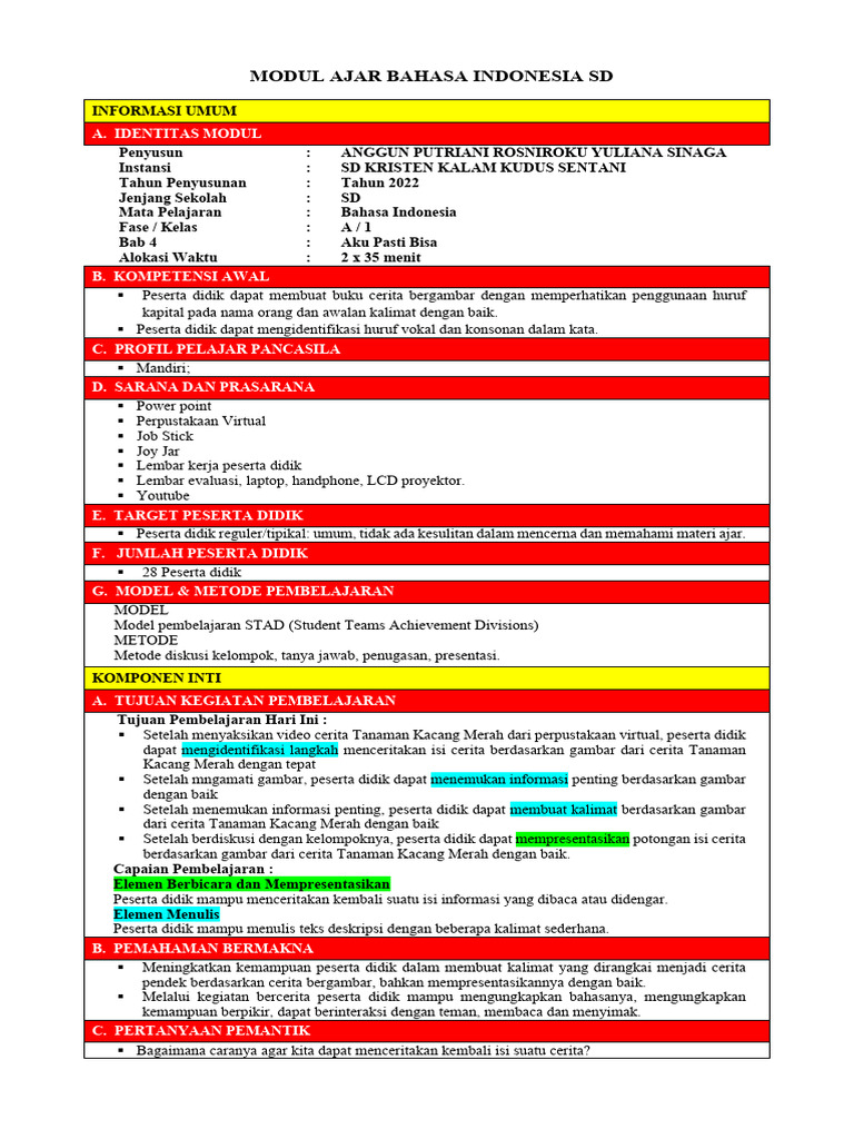 Modul Ajar Kelas 1 Aku Pasti Bisa | PDF