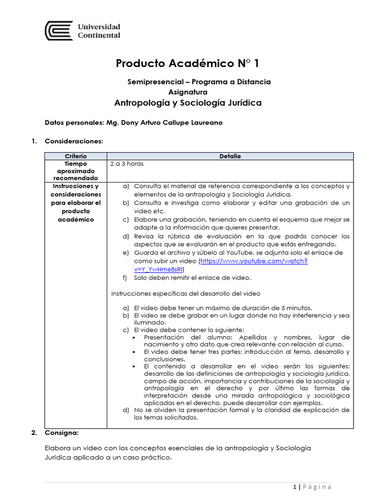 01.PA1-Antro y Socio Juridica - Producto Academico - Rubrica (7) - Tagged | PDF