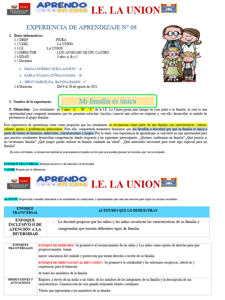 Experiencia de Aprendizaje Mes de Agosto 2021 Yuli | PDF