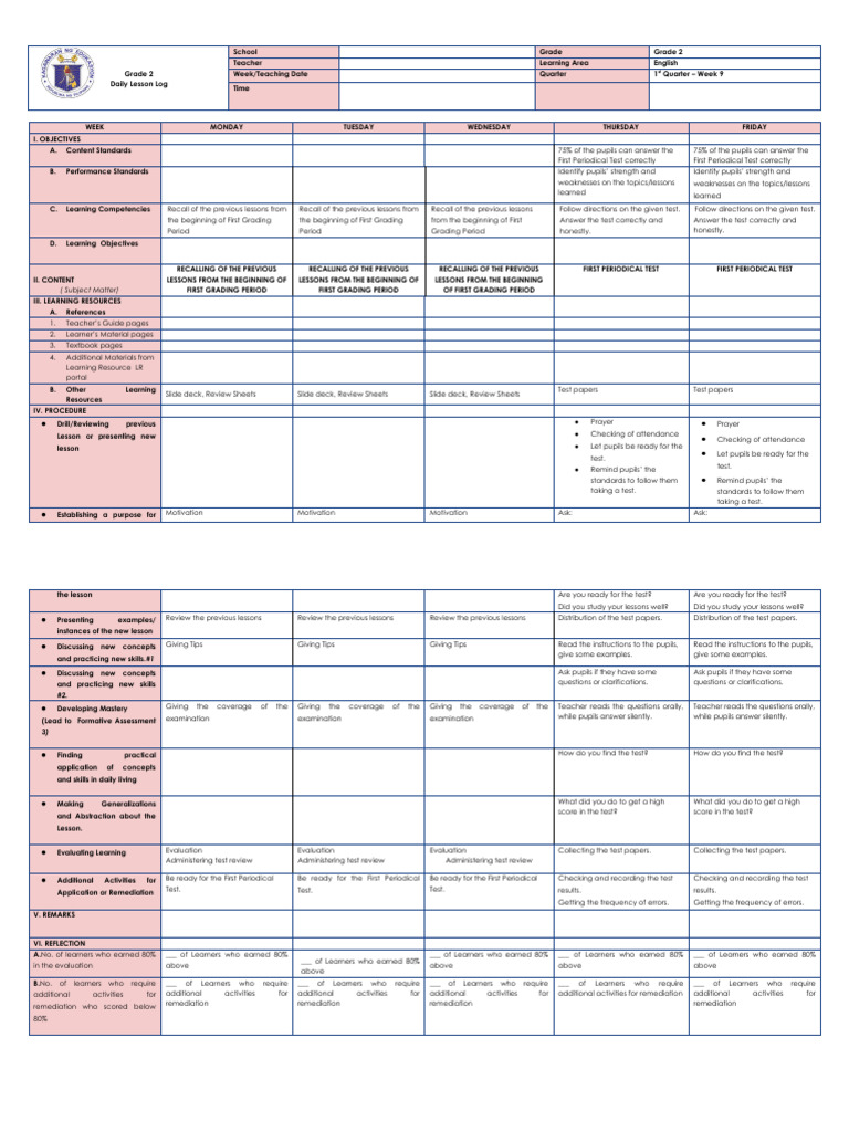Week9 DLL English 2 | PDF