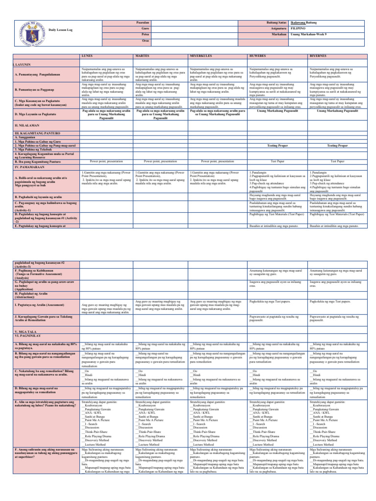Week9 DLL Filipino 2 | PDF
