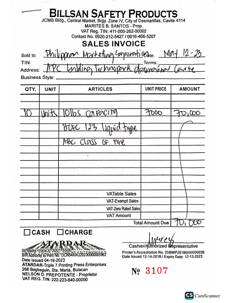 Receipt of Fire Extinguishers | PDF