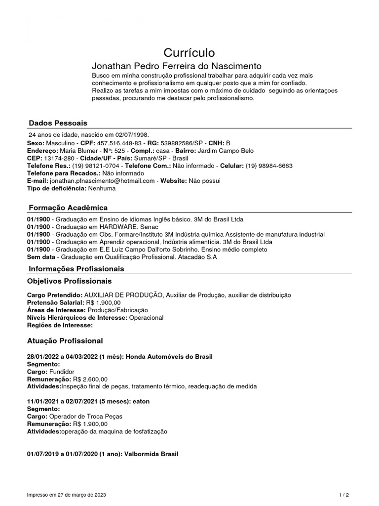 Curriculo Jonathan | PDF