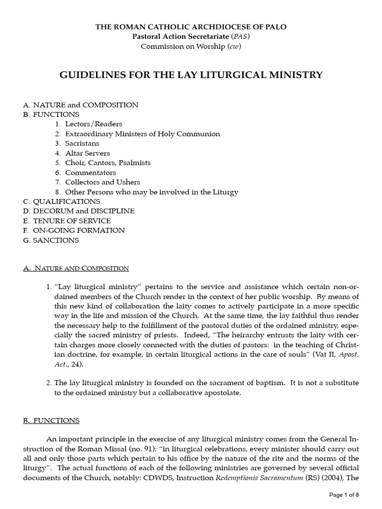 Updated Guidelines For The Lay Ministry Updated 21 | PDF