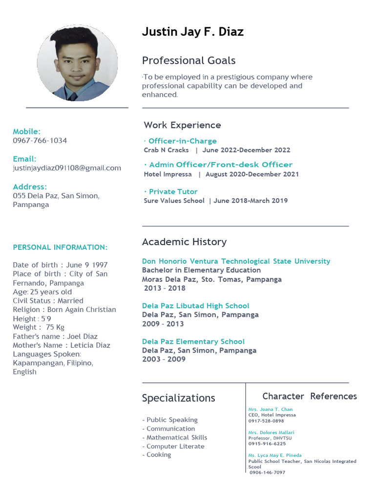 Justin Jay F. Diaz Resume Overview | PDF