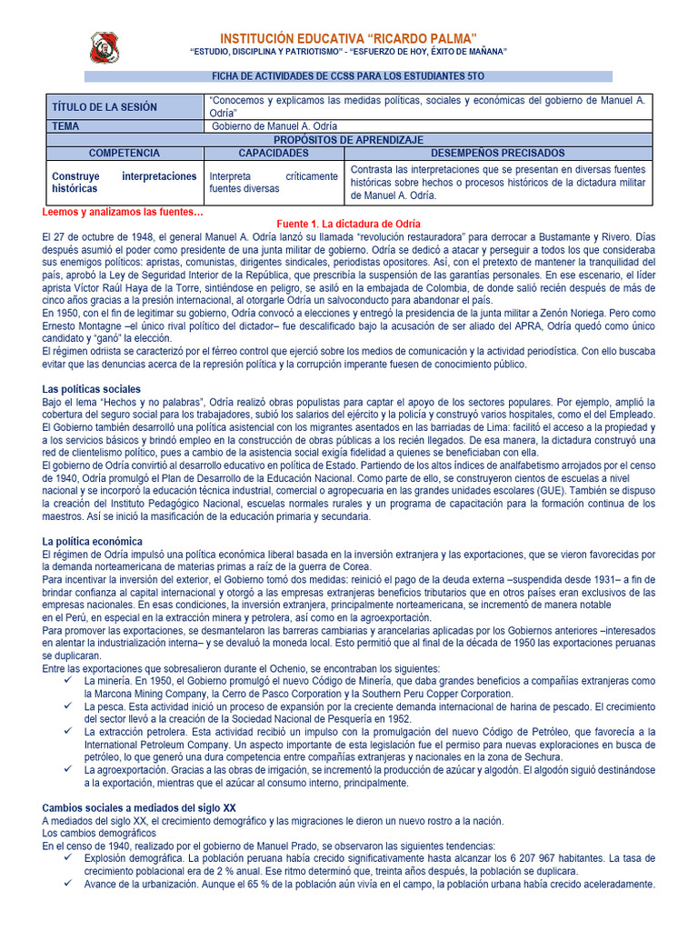 Medidas del Gobierno de Odría en Perú | PDF | Política