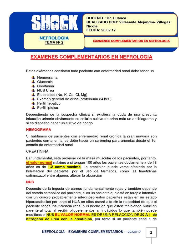 Nefroi.2.examenes Complementarios | PDF | Relaciones personales, crianza y desarrollo personal