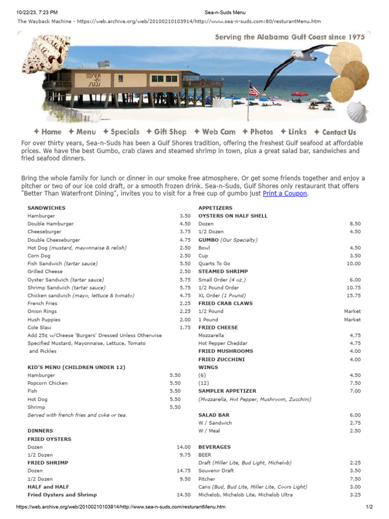 Sea-n-Suds Menu | PDF