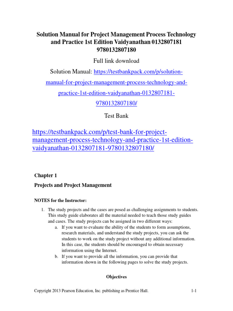 Solution Manual For Project Management Process Technology and Practice ...