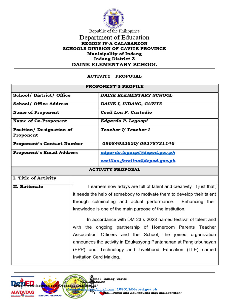 Activity Proposal EPP ICT | PDF