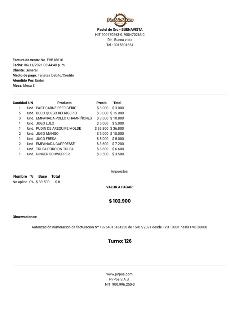 PirPos - Imprimir Factura Tirilla | PDF