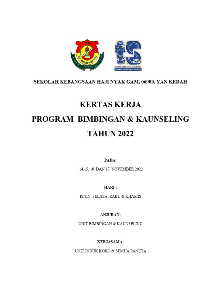 KERTAS KERJA PROGRAM KAUNSELING -EDIT BELANJA | PDF