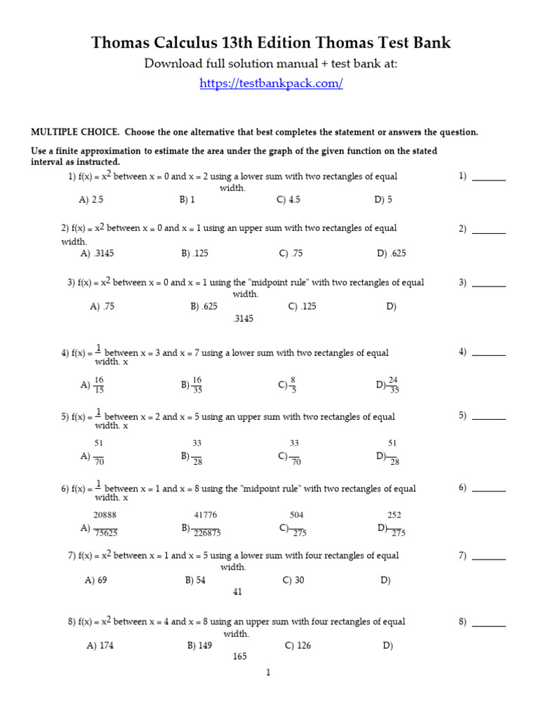 Thomas Calculus 13th Edition Thomas Test Bank 1 | PDF | Elementary ...