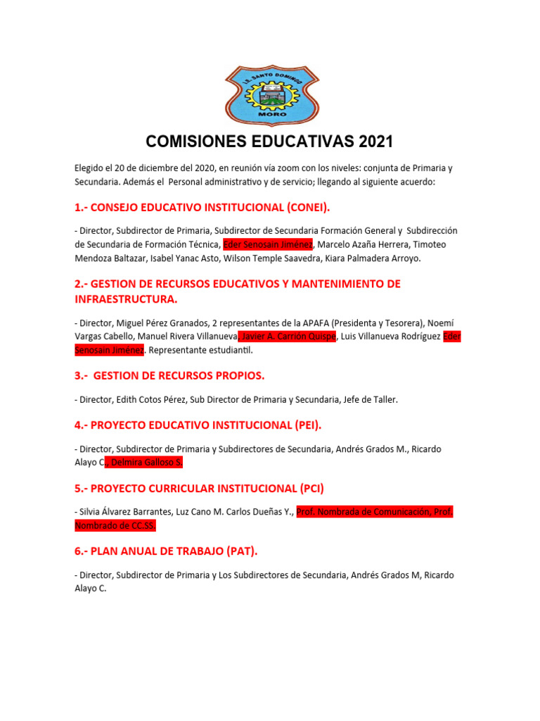 Comisiones Educativas 2021 | PDF