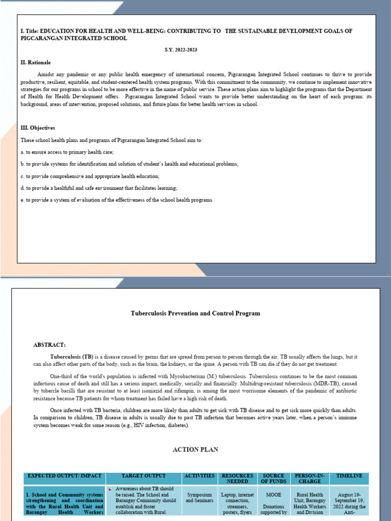 Action Plan On TB, Smoking, Dengue, Tabacco | PDF | Tuberculosis | Rabies