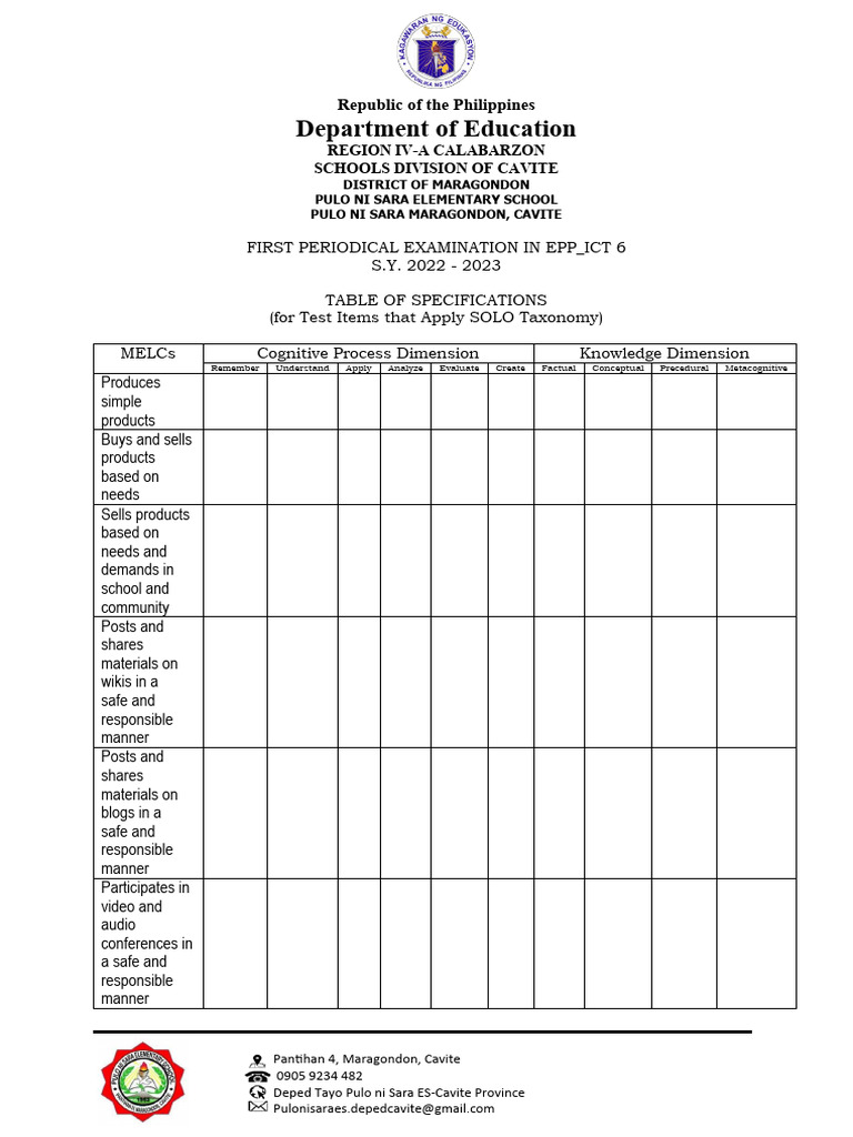 Epp - Ict 6 With Tos | PDF