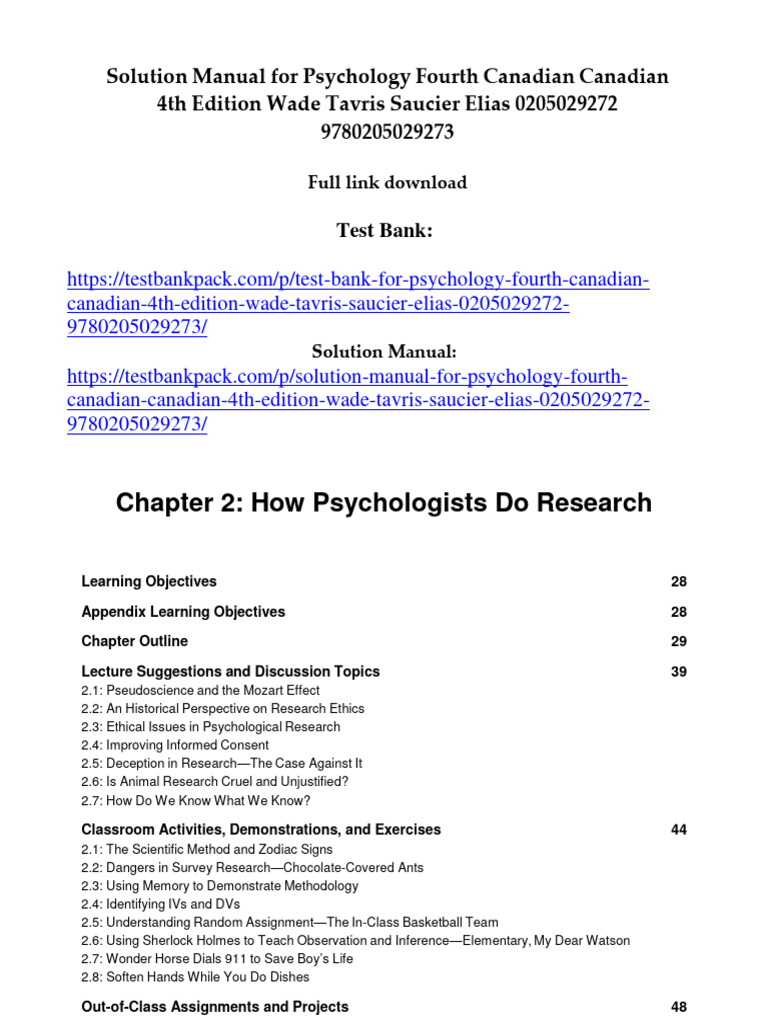 Solution Manual For Psychology Fourth Canadian Canadian 4th Edition ...