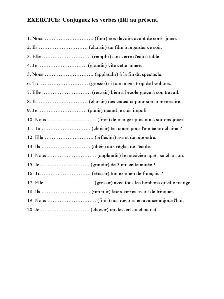 Conjugaison des verbes en -IR au présent | PDF